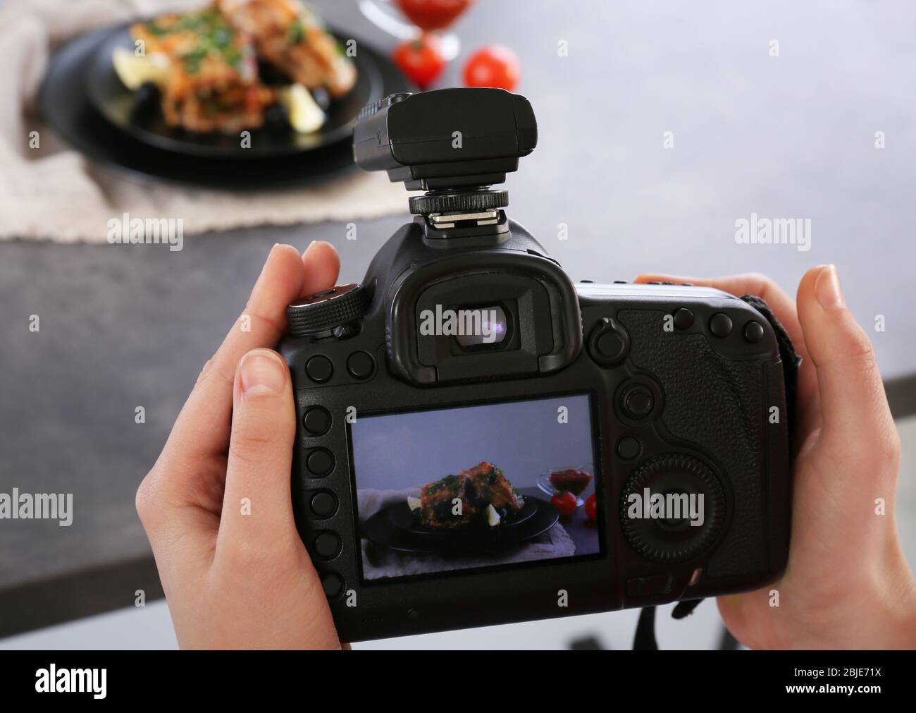 Photo of food on camera display while shooting Stock Photo - Alamy