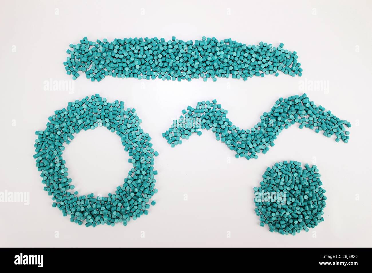 Geometric figures formed by polymers, plastic, a row, a donut, a wavy ...