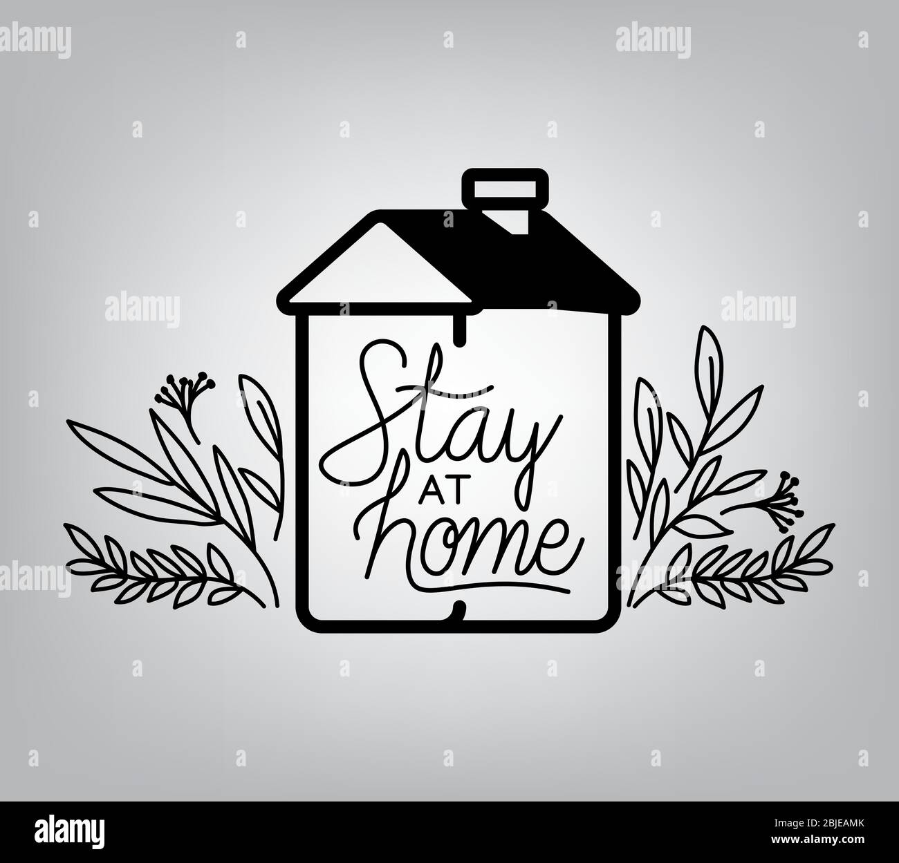 Stay at home text with house and leaves vector design Stock Vector ...