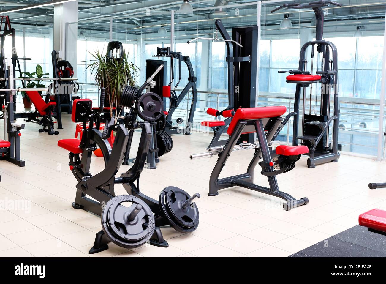 Interior of modern gym with special equipment Stock Photo - Alamy