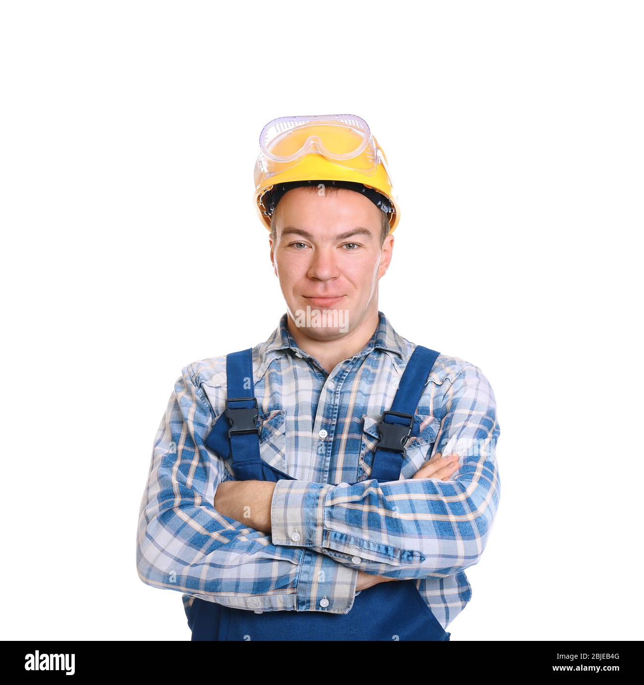 Portrait of workman in uniform on white background Stock Photo - Alamy