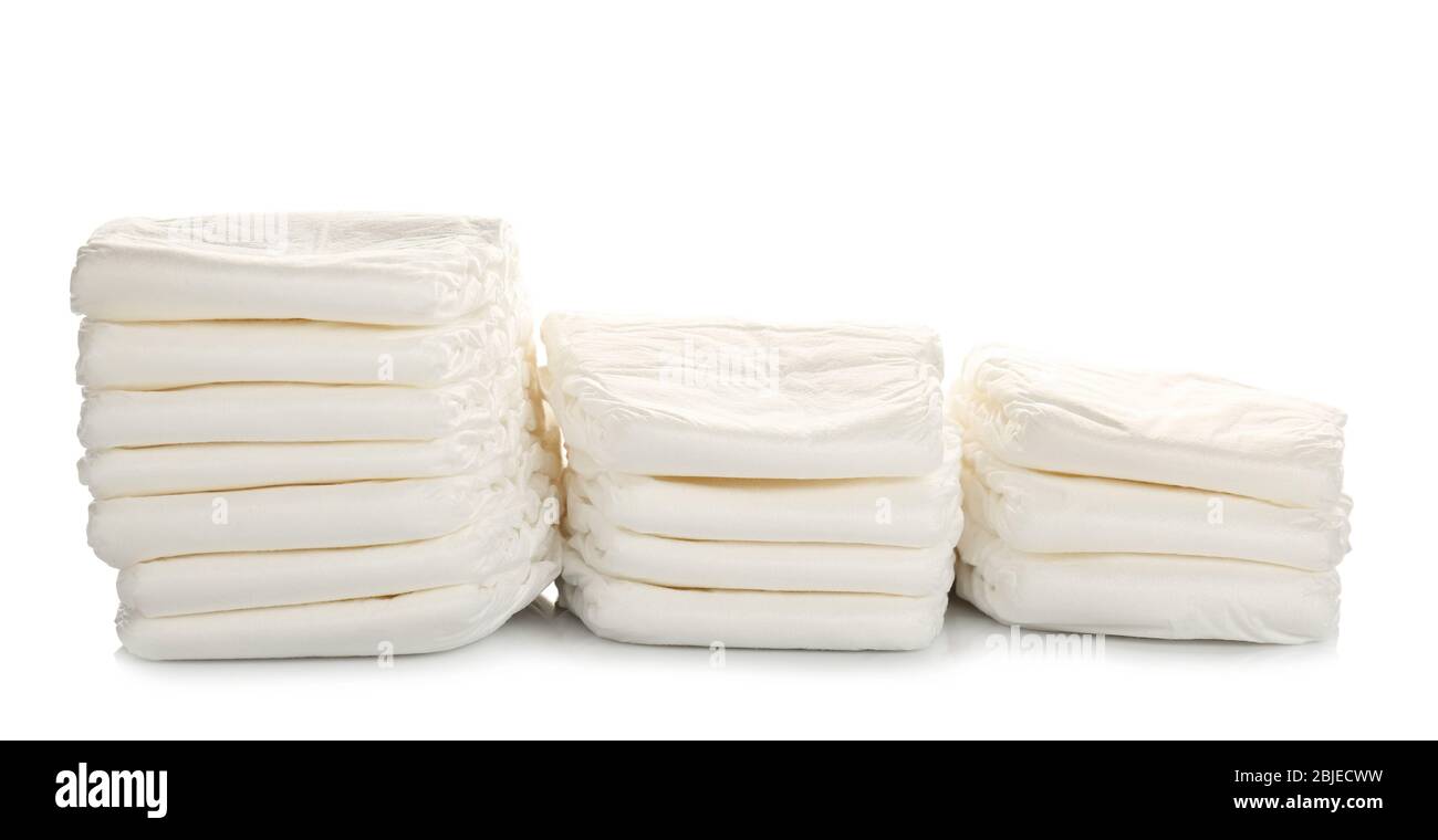 Baby diapers, on white background Stock Photo - Alamy