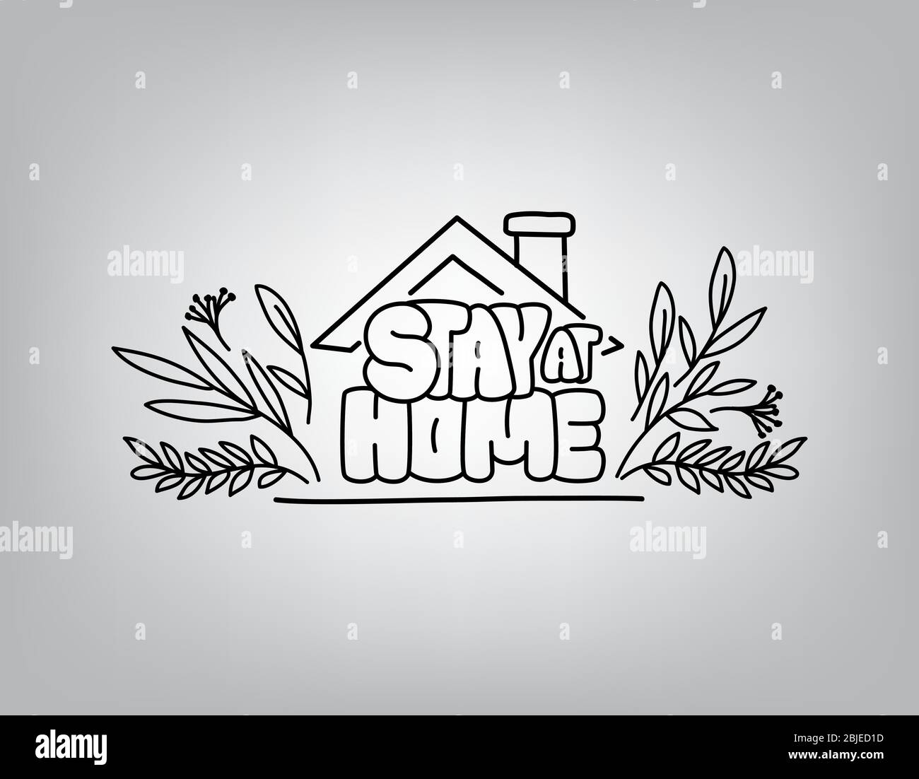 Stay at home text with house and leaves vector design Stock Vector ...