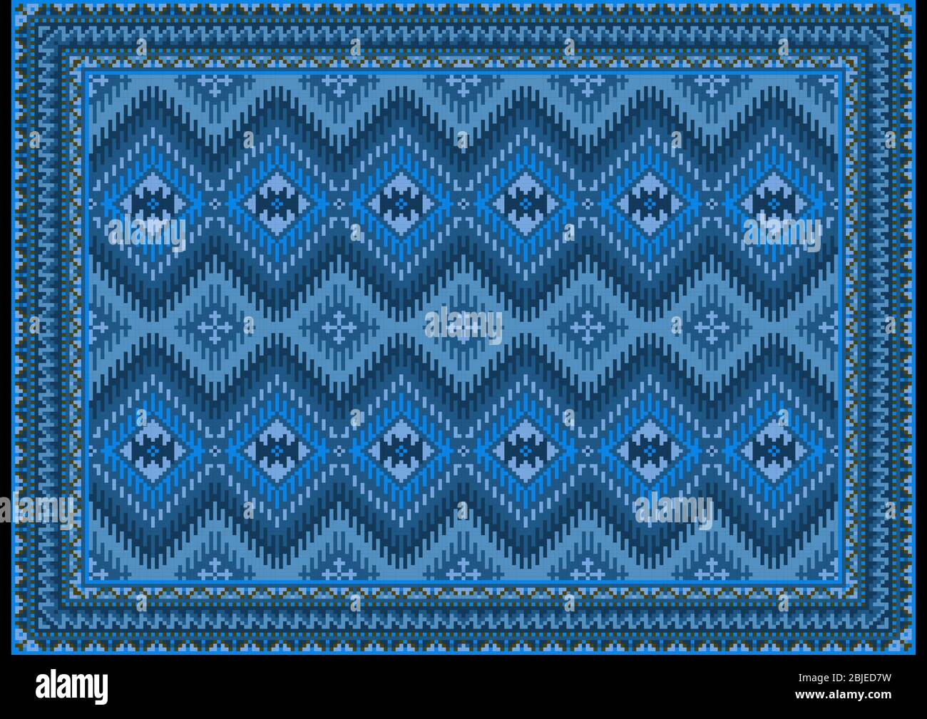 Luxurious mottled carpet with ethnic diamond patterns in blue and gray ...