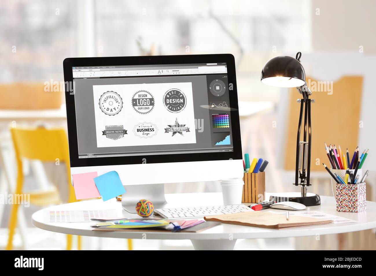 Modern graphic designer workplace Stock Photo - Alamy