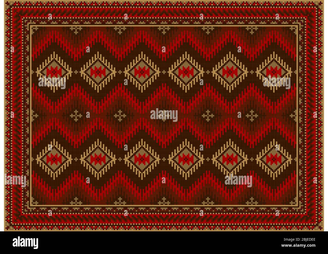 Luxurious colorful ethnic rug with diamond pattern in red, burgundy ...