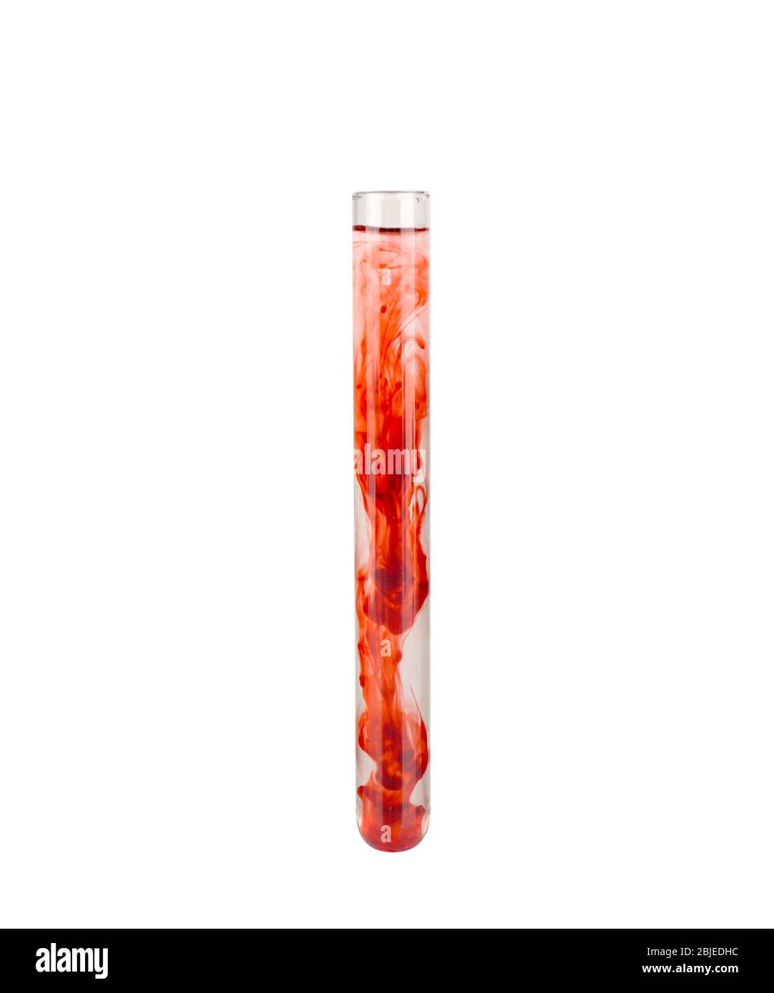 Test tube with blood sample isolated on white Stock Photo - Alamy