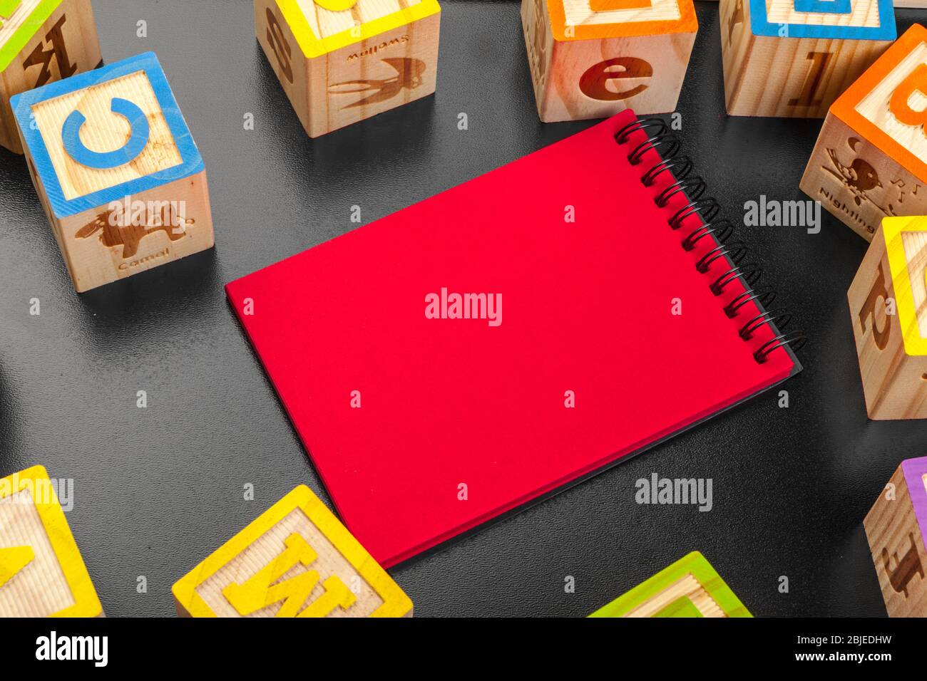 abc alphabet with paper note book. Close up Stock Photo - Alamy