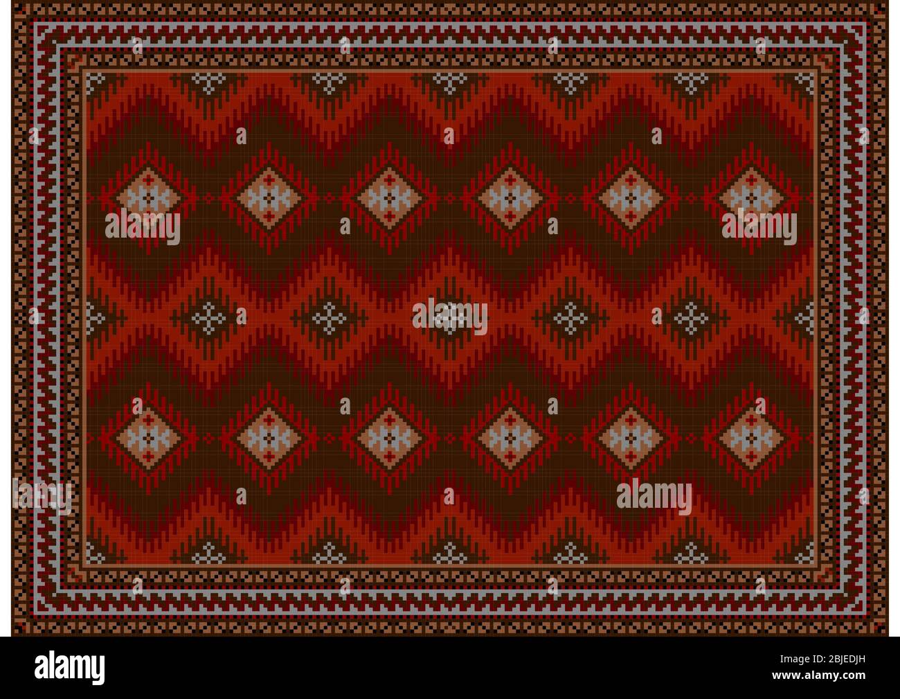 Luxury colorful ethnic carpet with diamond pattern in red and burgundy ...