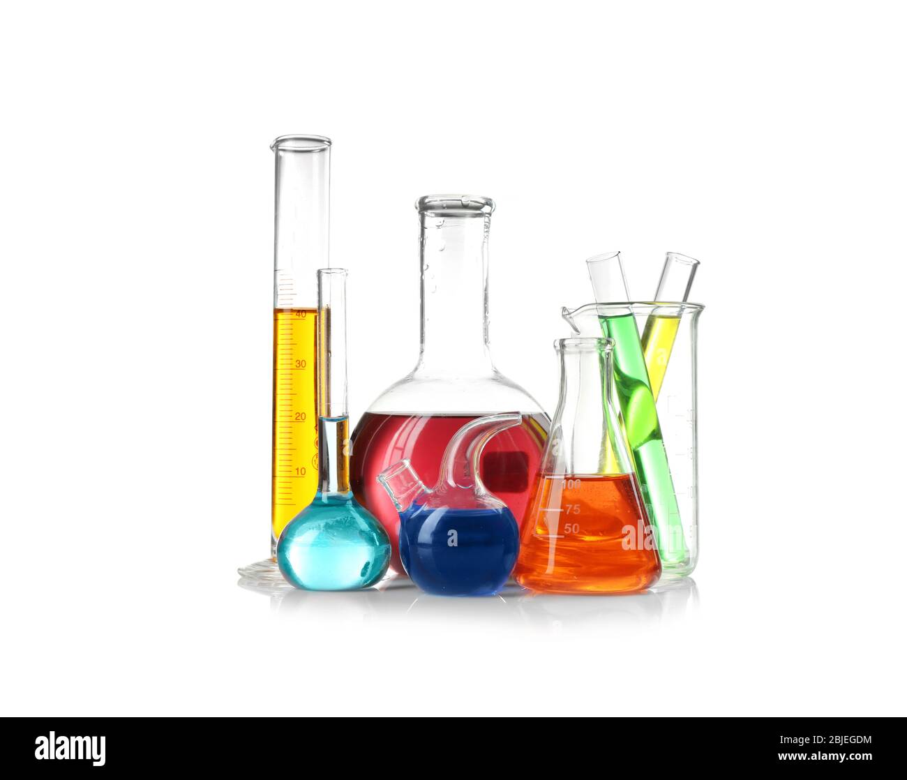 Laboratory glassware with samples on white background Stock Photo - Alamy