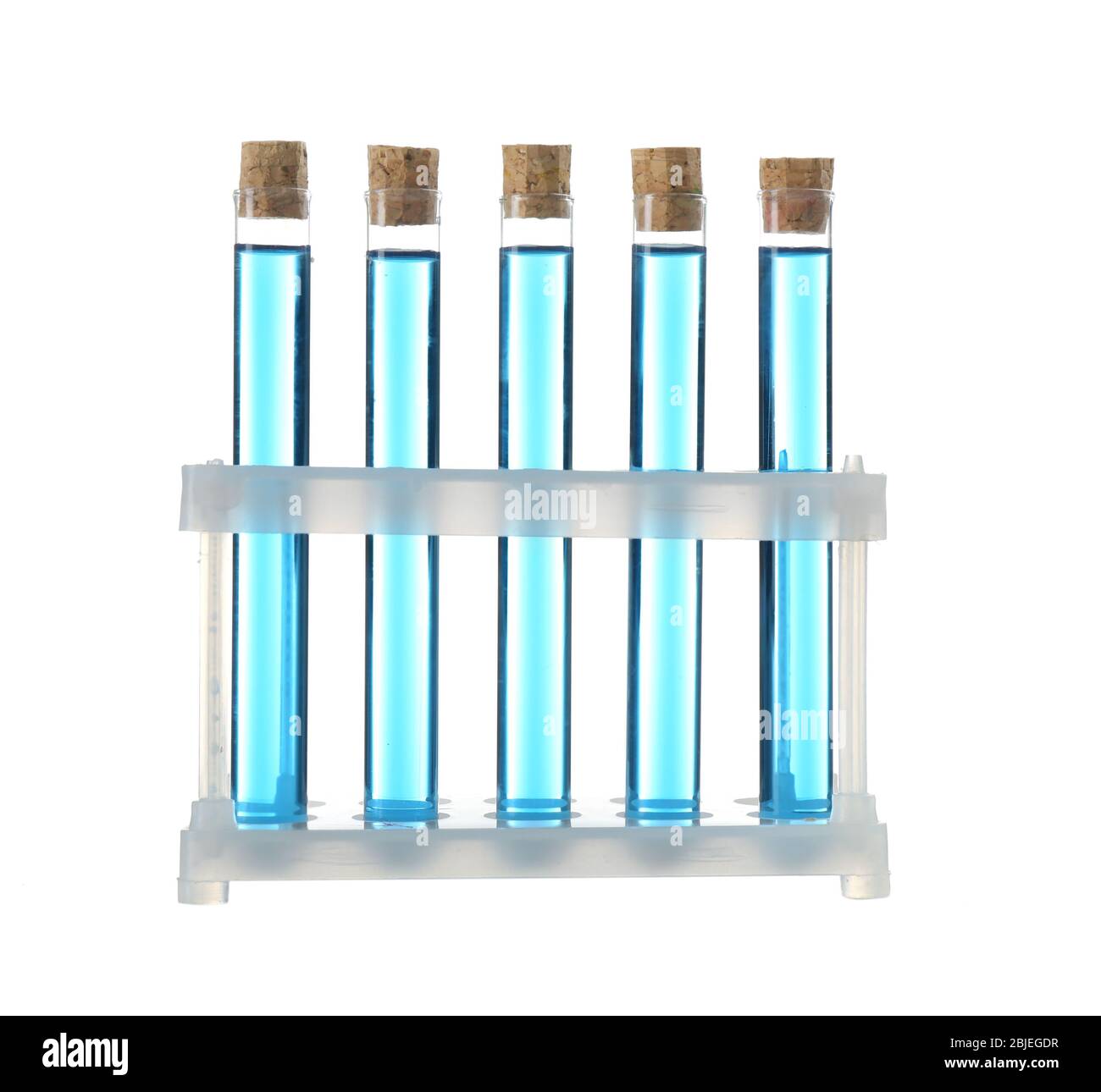 Test tubes with blue samples on stand isolated on white Stock Photo - Alamy