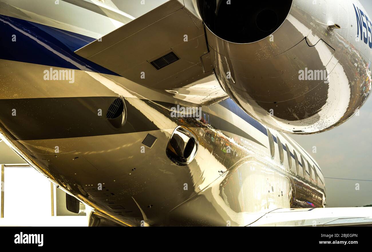 FAIRFORD, ENGLAND -JULY 2018: Close up view of the fuselage and engine ...