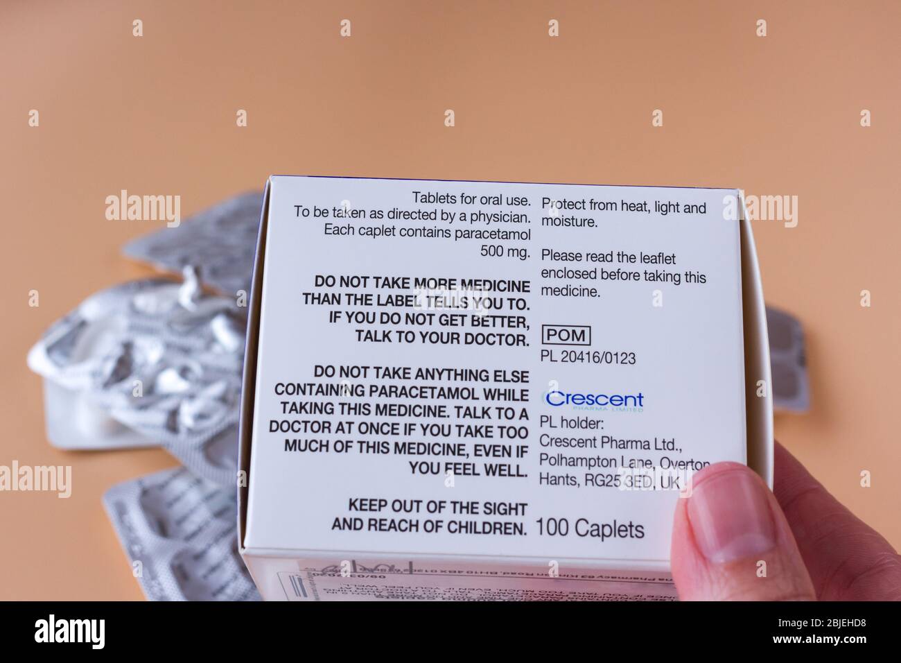 Instructions on the back of a box of Paracetamol 500mg caplets Stock ...