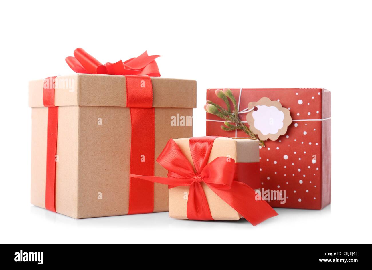 Stylish present boxes isolated on white Stock Photo - Alamy