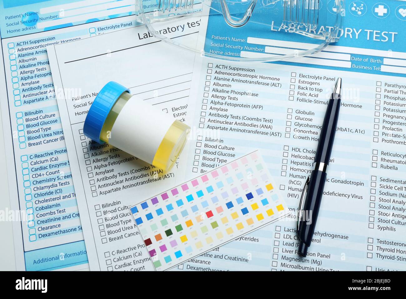 Medical equipment and laboratory test forms. Urology concept Stock ...
