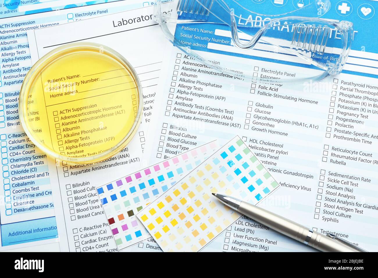 Medical equipment and laboratory test forms. Urology concept Stock ...