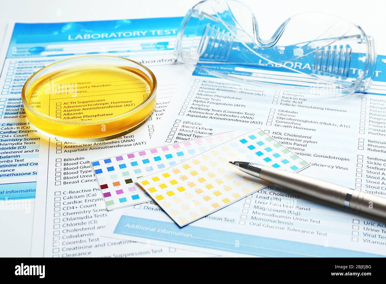 Medical equipment and laboratory test forms. Urology concept Stock ...