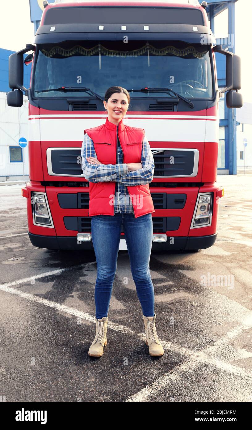 Young female driver near big modern truck outdoors Stock Photo - Alamy