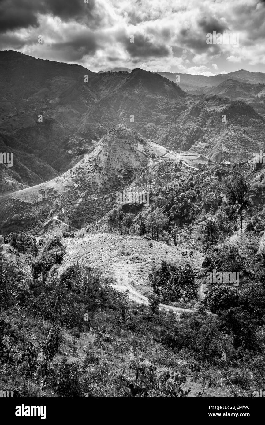 dramatic image of caribbean countryside of farms and agriculture field ...