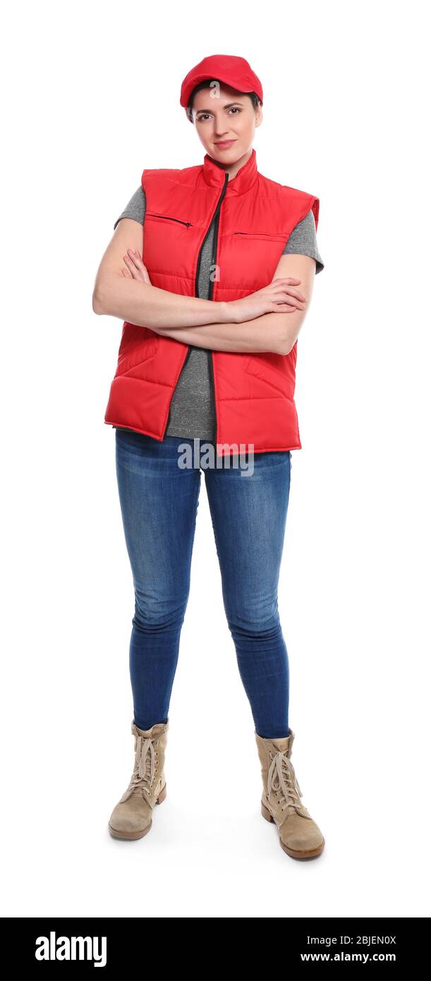 Long-haul truck driver on white background Stock Photo - Alamy