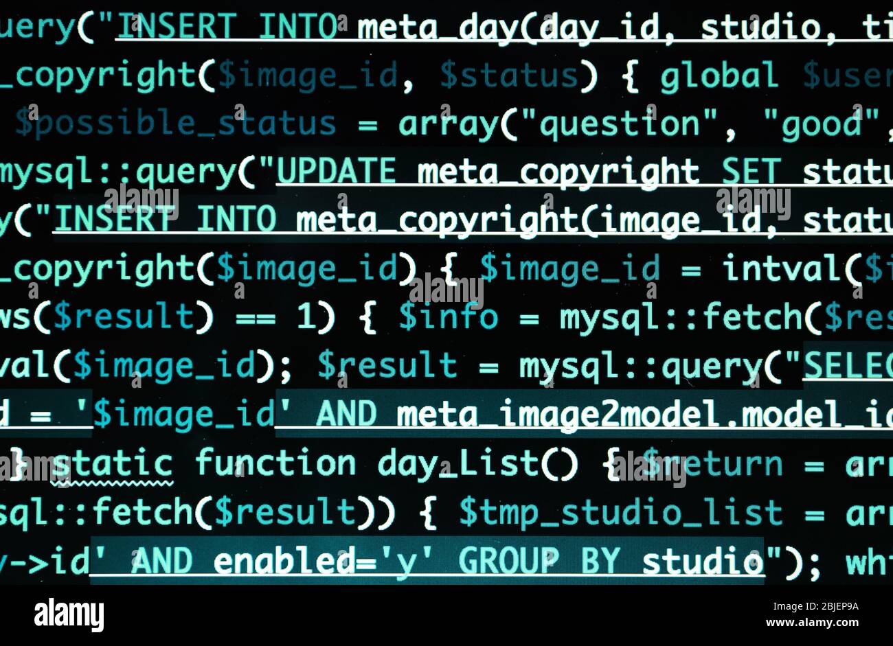 Script code on monitor, closeup. Software development concept Stock ...