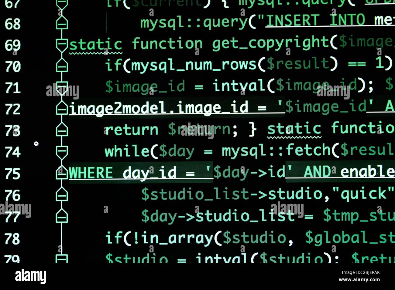 Script code on monitor, closeup. Software development concept Stock ...