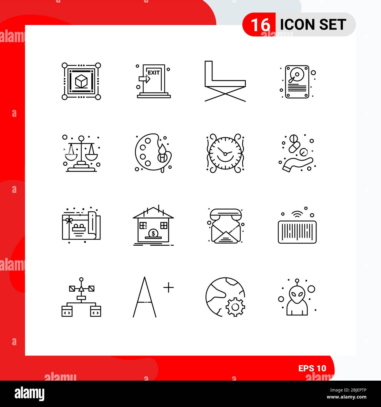 Set of 16 Modern UI Icons Symbols Signs for balance, hardware, chair, hard disc, sit Editable ...