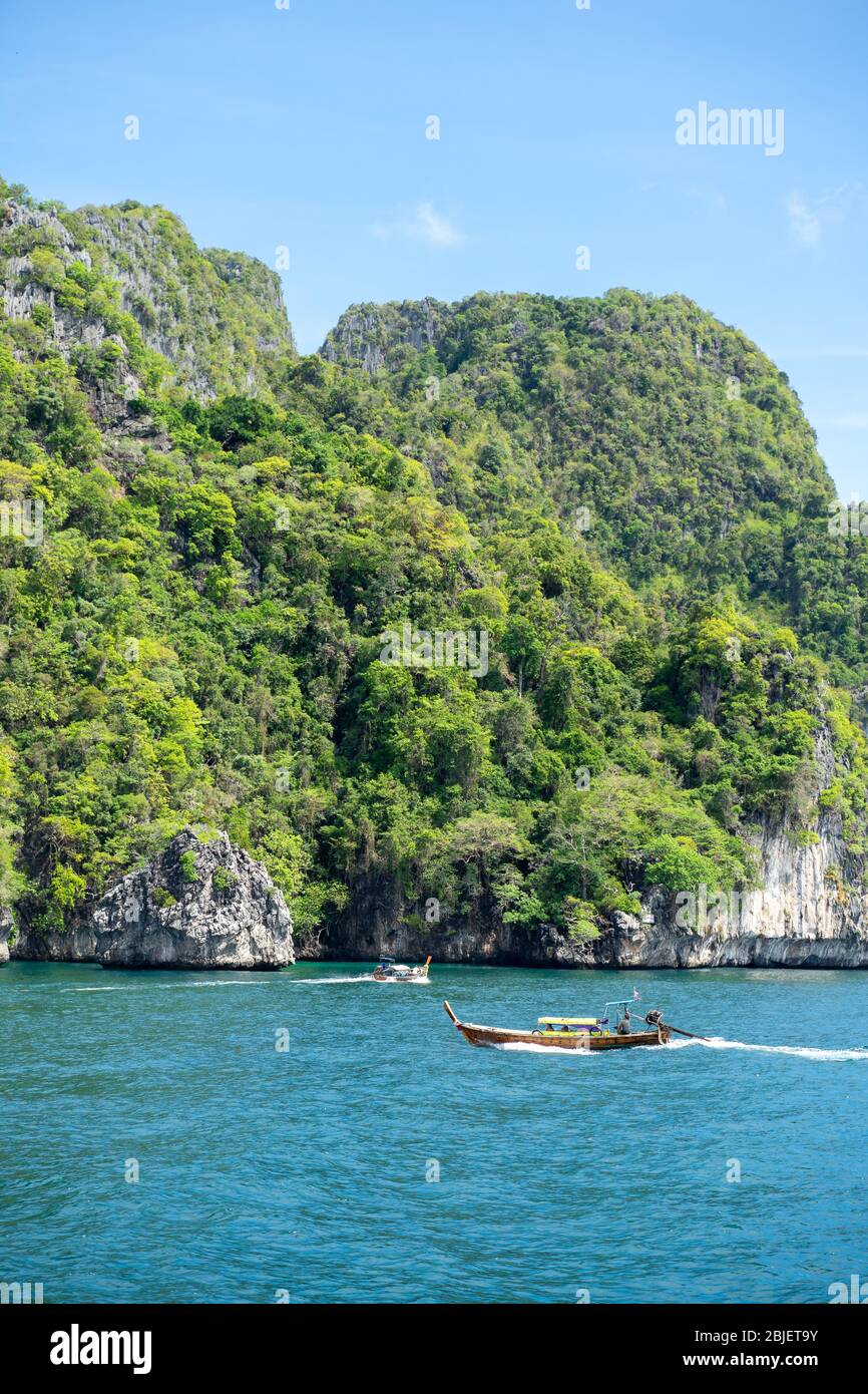 Beautiful tropical island of Koh Phi Phi, Thailand with blue water and ...
