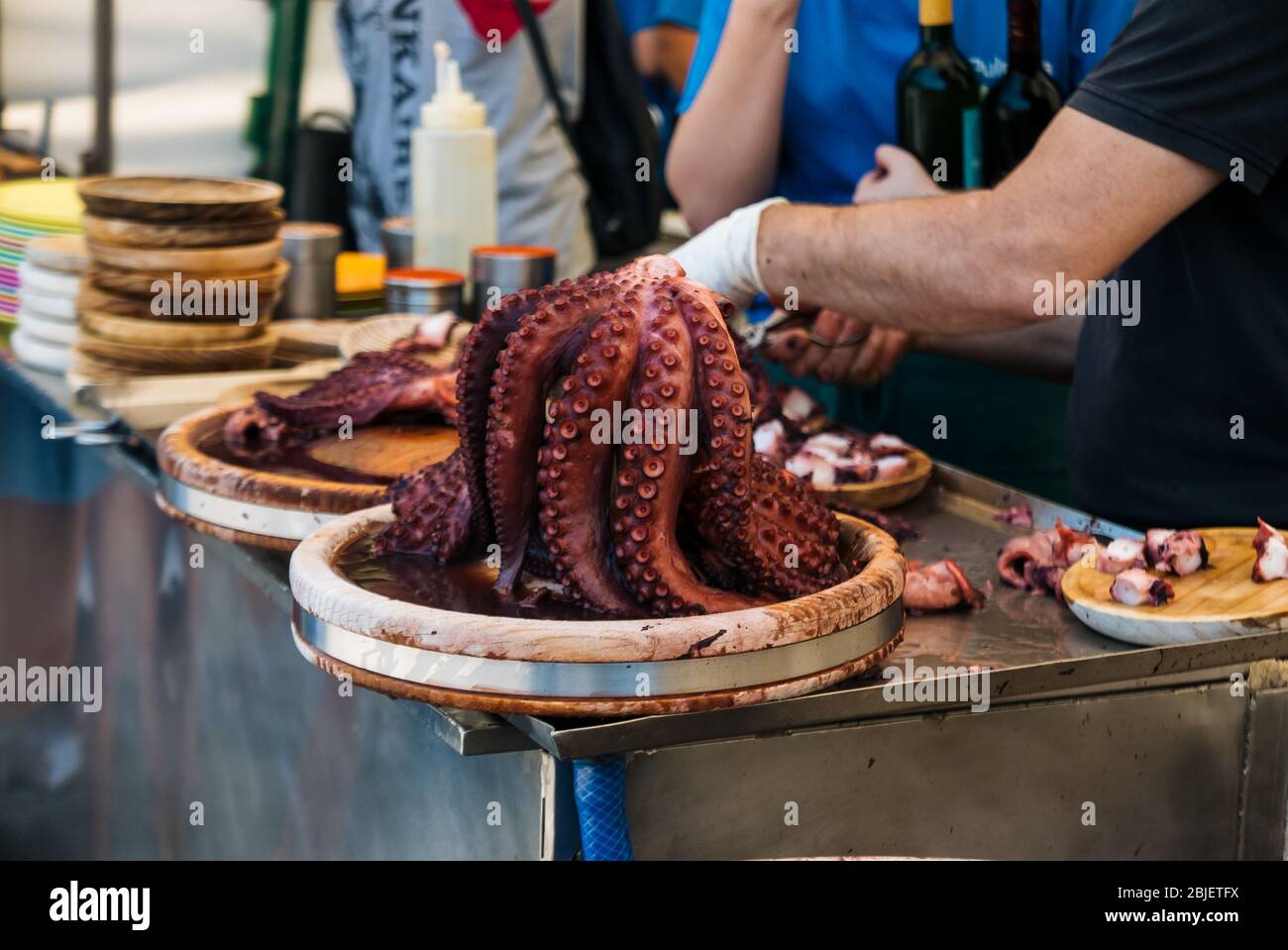 Traditional food of Galicia, Spain. Octopus boiled Stock Photo - Alamy