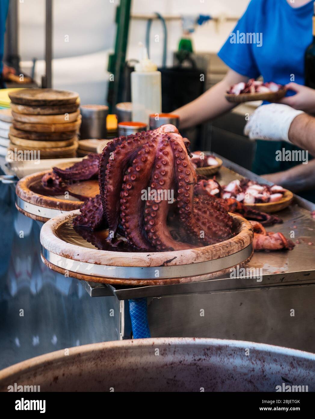 Traditional food of Galicia, Spain. Octopus boiled Stock Photo - Alamy