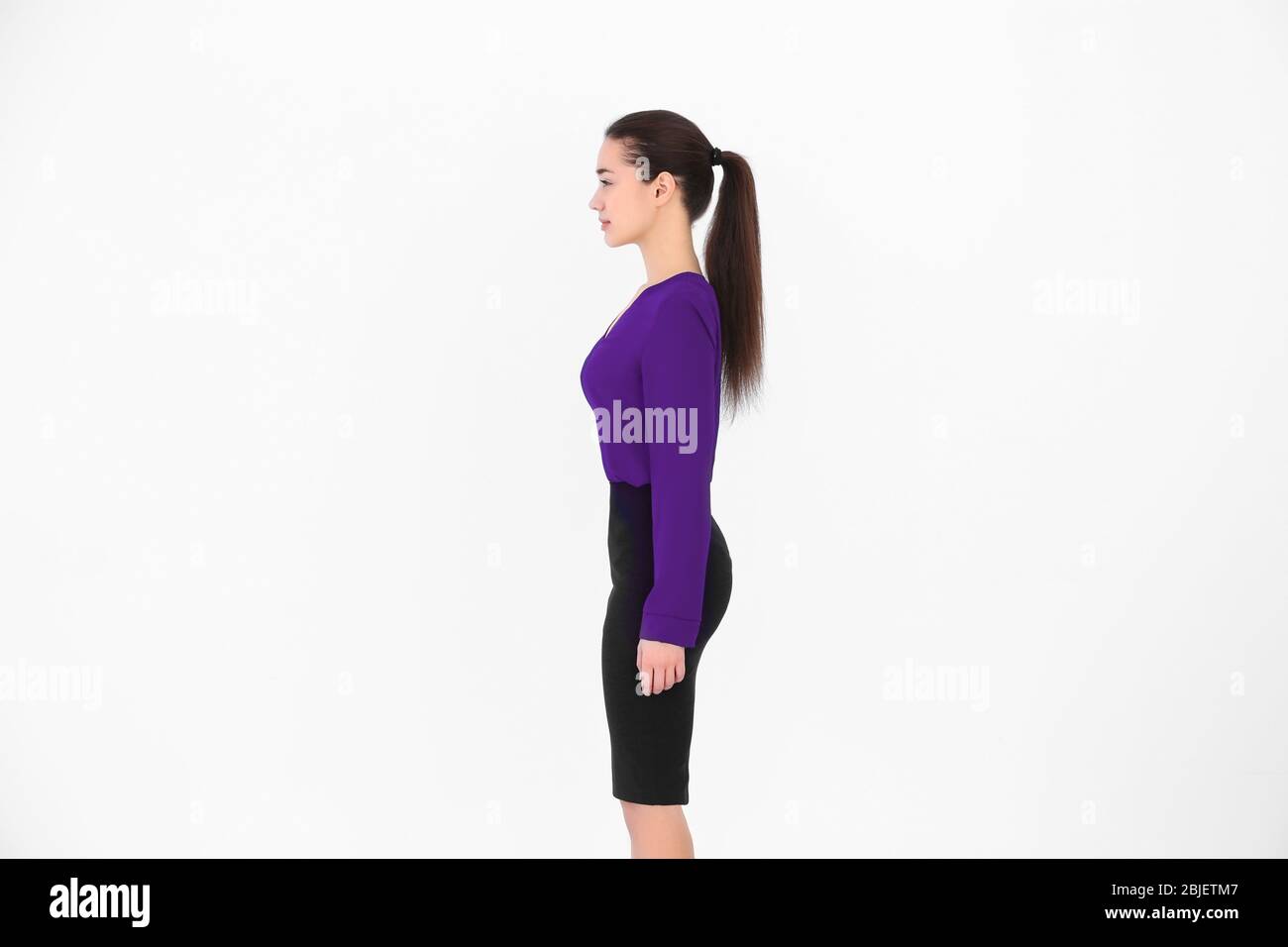 Posture concept. Young woman on white background Stock Photo - Alamy
