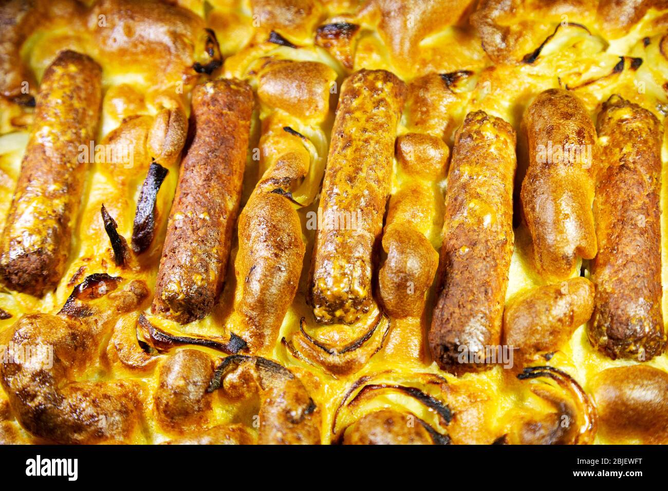 Home-baked vegetarian toad in the hole. The dish is made with ...