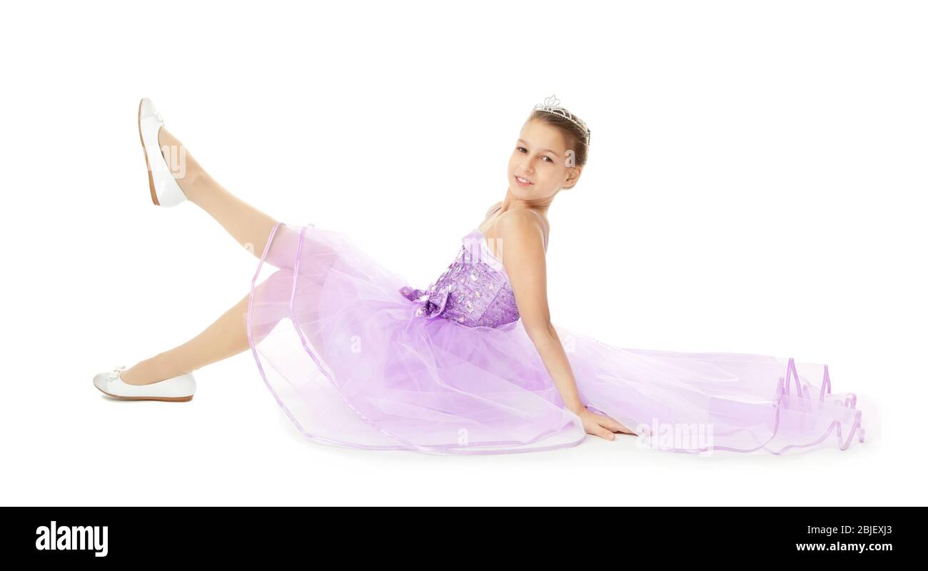 Cute little dancer on white background Stock Photo - Alamy