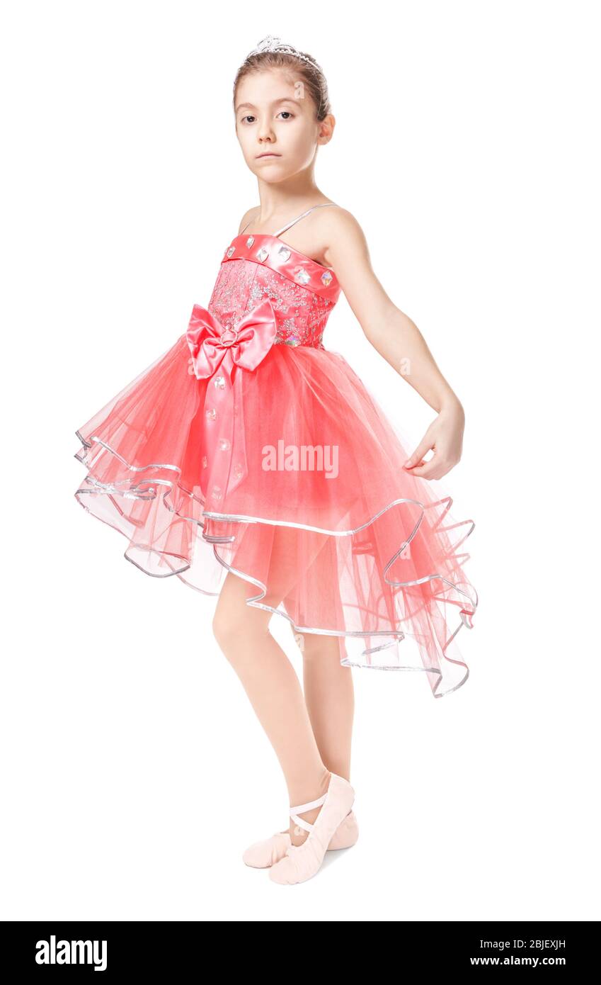 Cute little dancer on white background Stock Photo - Alamy