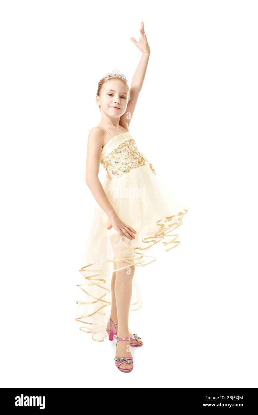 Cute little dancer on white background Stock Photo - Alamy