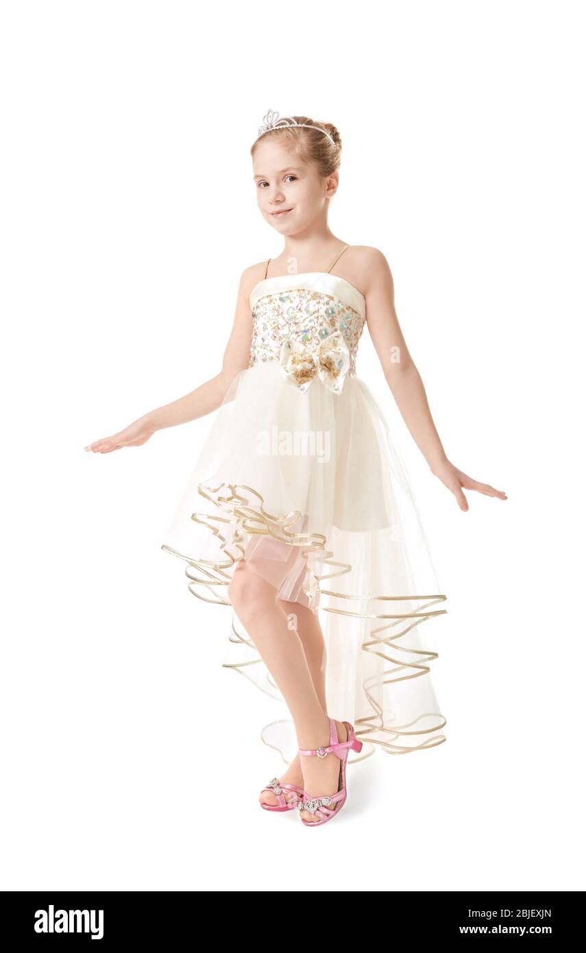 Cute little dancer on white background Stock Photo - Alamy