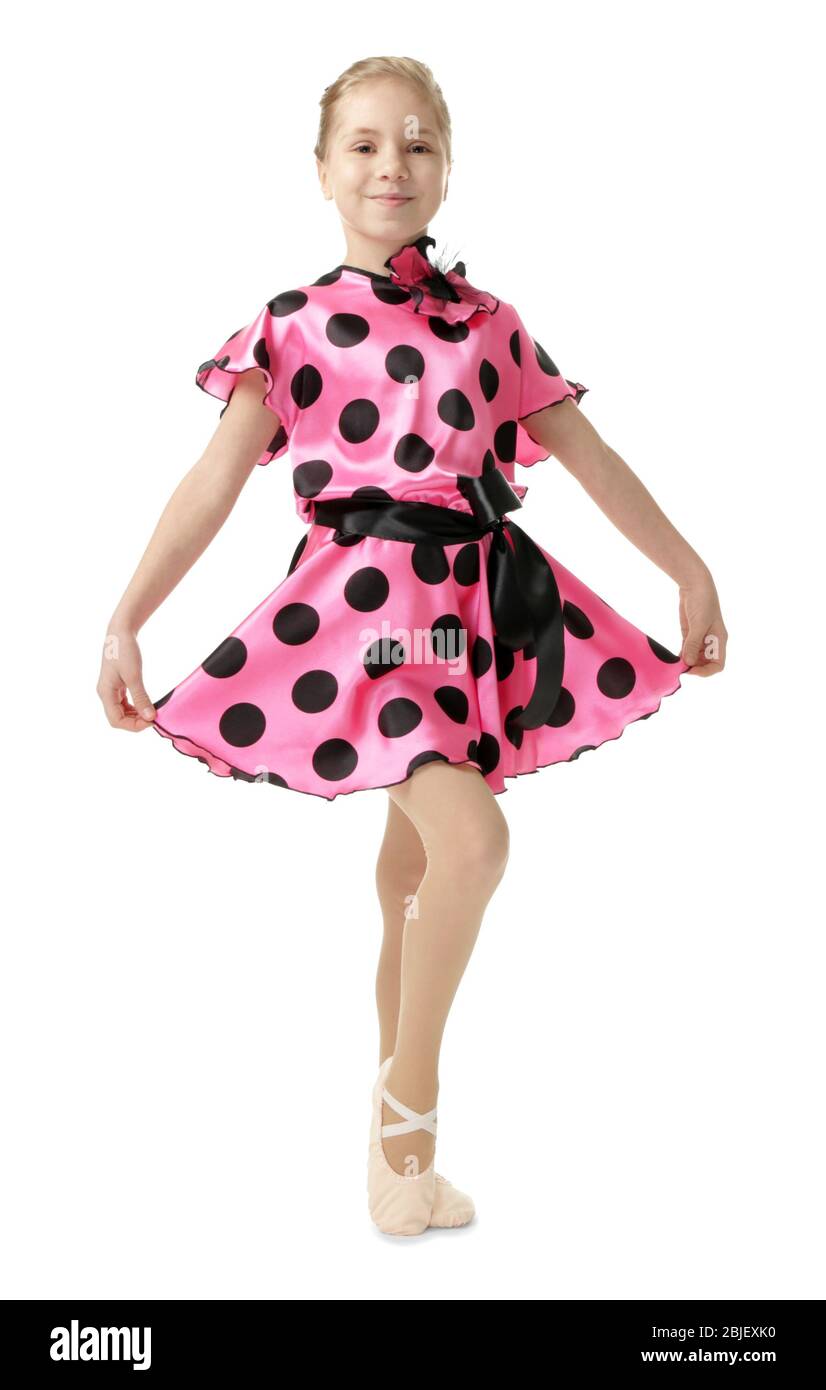 Cute little dancer on white background Stock Photo - Alamy