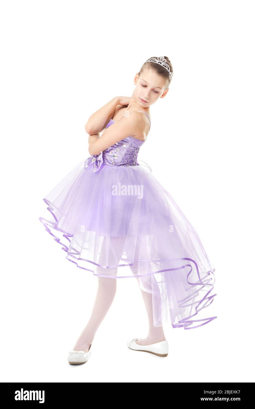 Cute little dancer on white background Stock Photo - Alamy