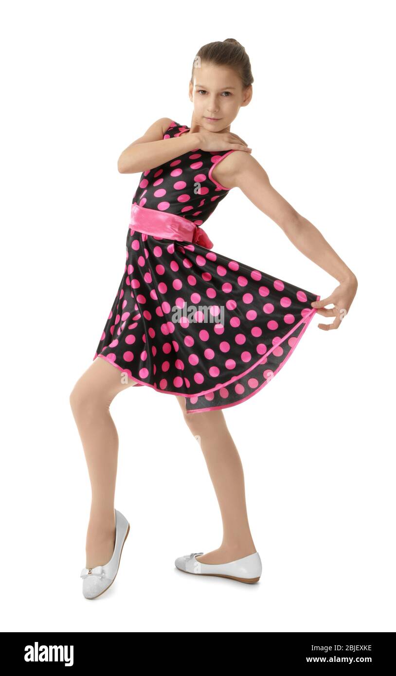 Cute little dancer on white background Stock Photo - Alamy