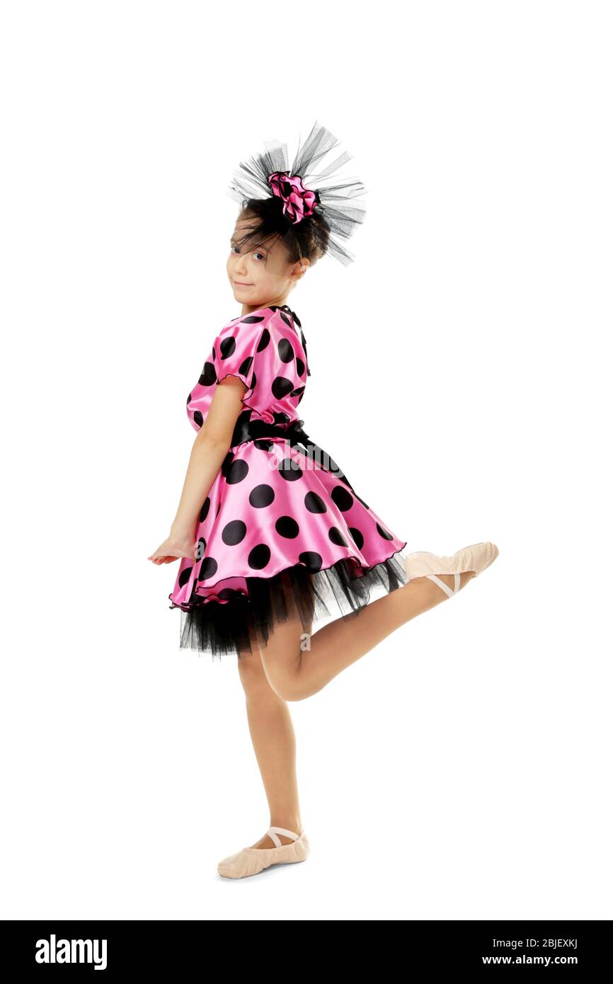 Cute little dancer on white background Stock Photo - Alamy
