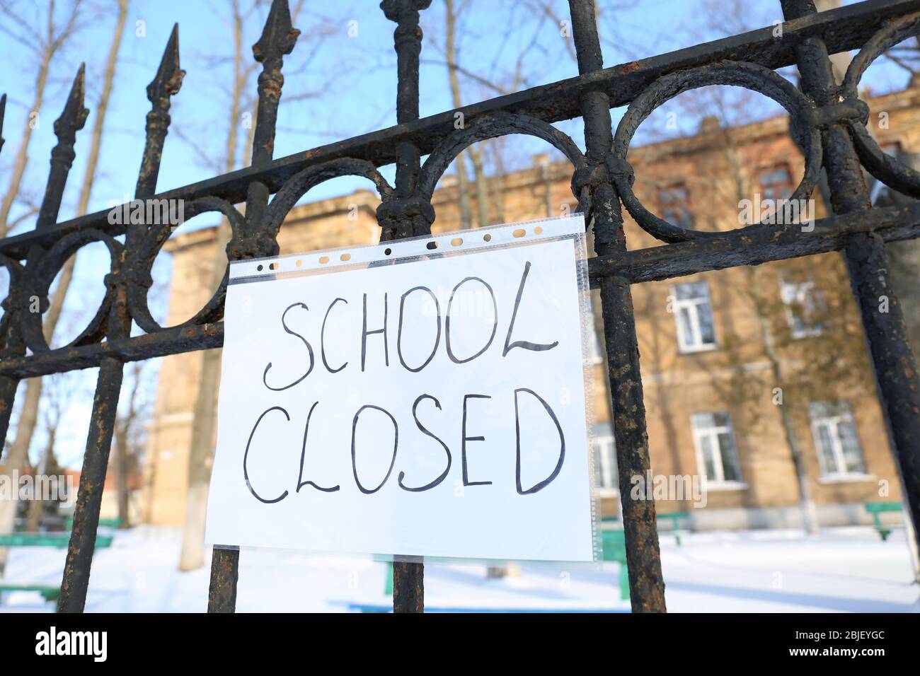 School closed due to heavy snowfall Stock Photo - Alamy