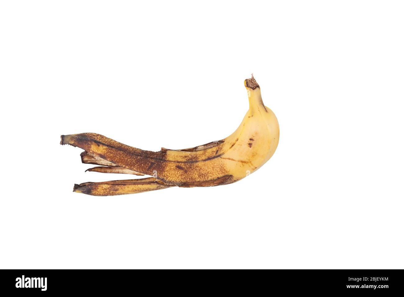 Rotten banana peel isolated on white. Yellow and black ripe banana skin ...
