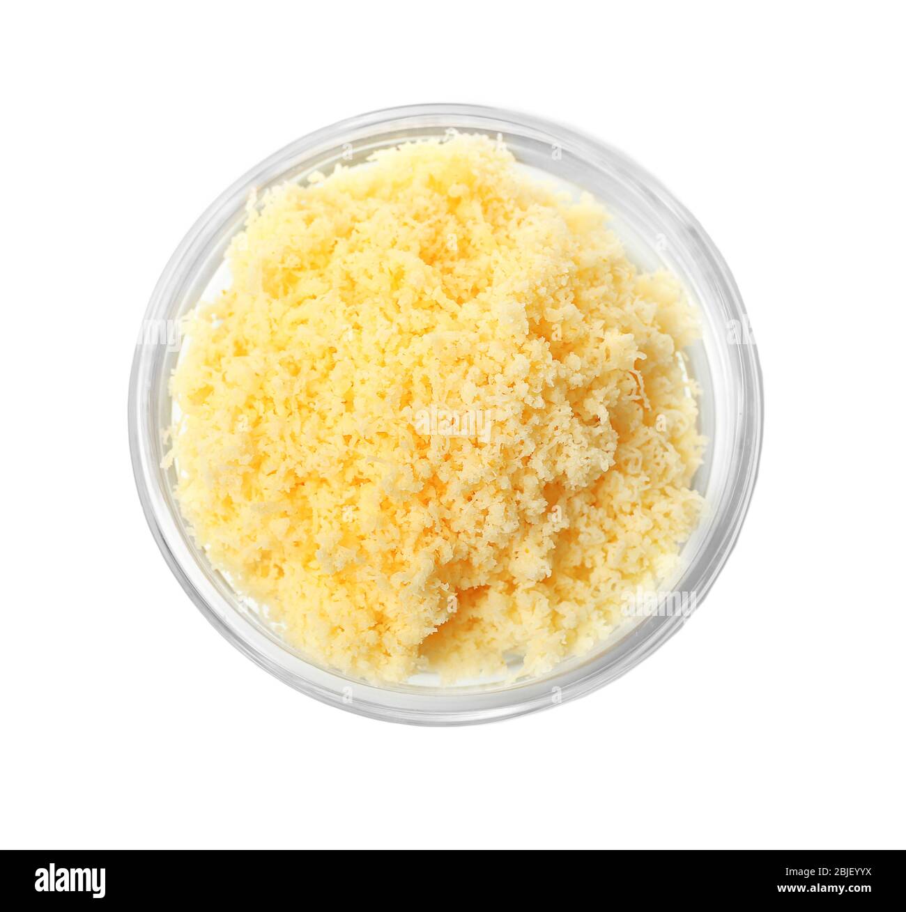 Glass bowl with grated cheese on white background Stock Photo - Alamy