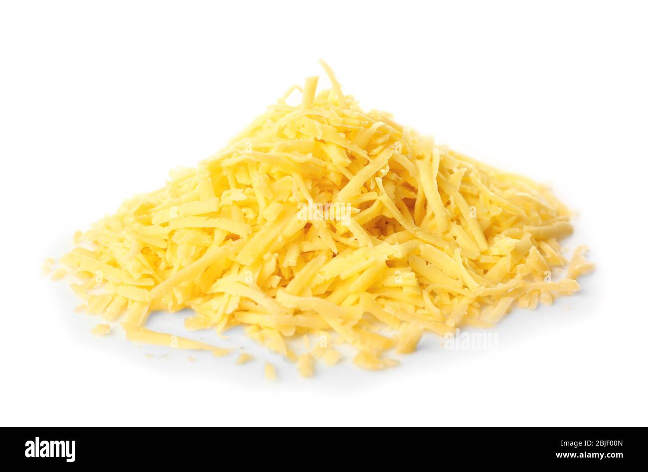 Pile of grated cheese on white background Stock Photo - Alamy