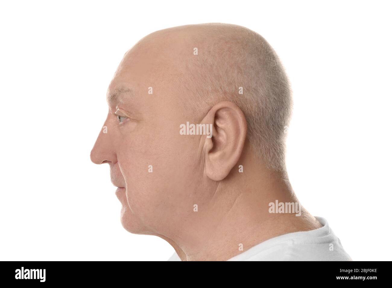 Bald senior man on white background Stock Photo - Alamy