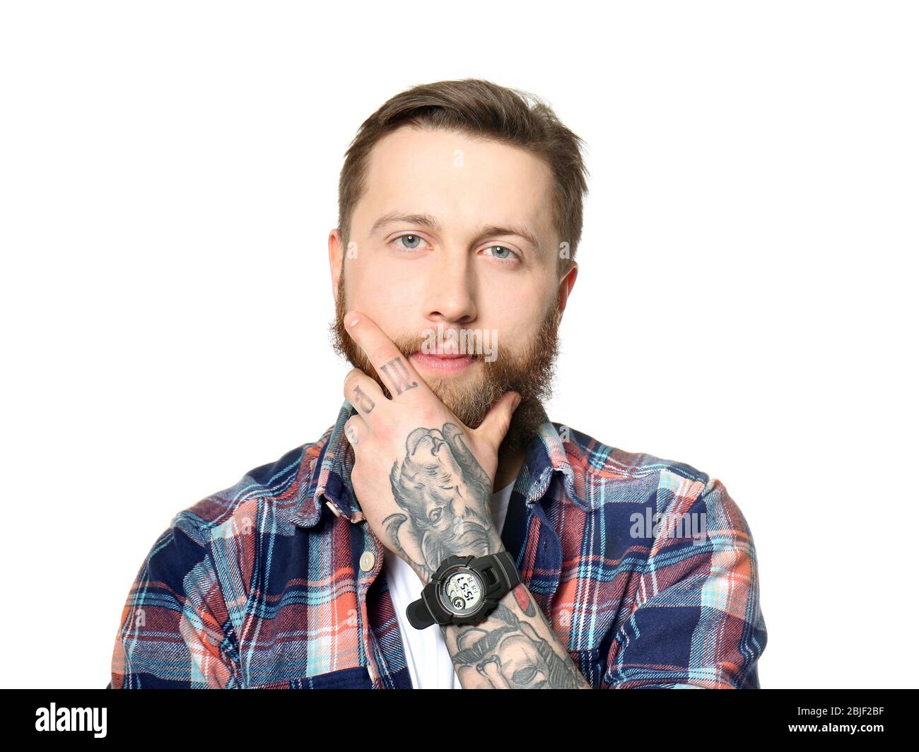 Handsome bearded man on white background Stock Photo - Alamy