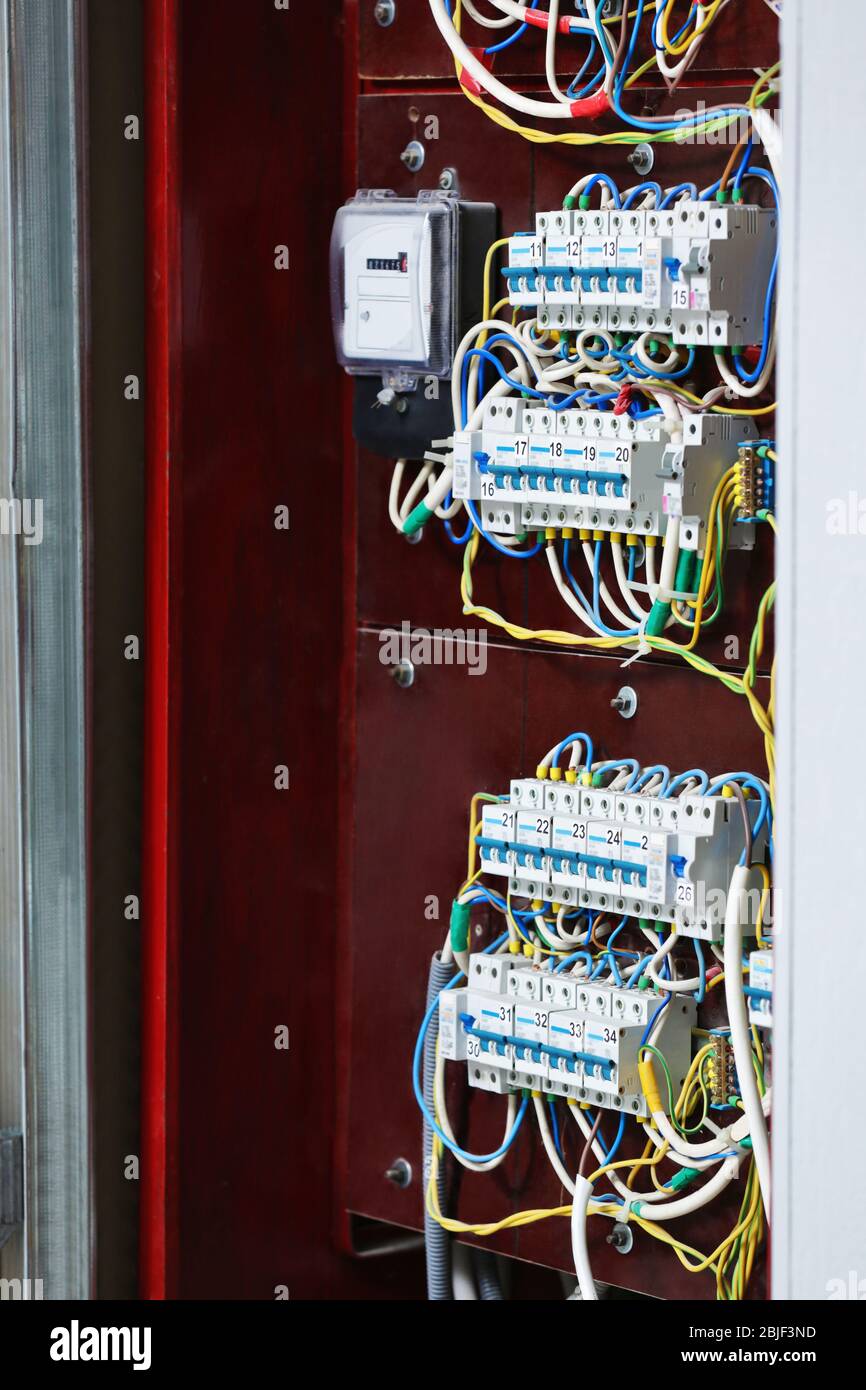 Open distribution board, closeup Stock Photo - Alamy