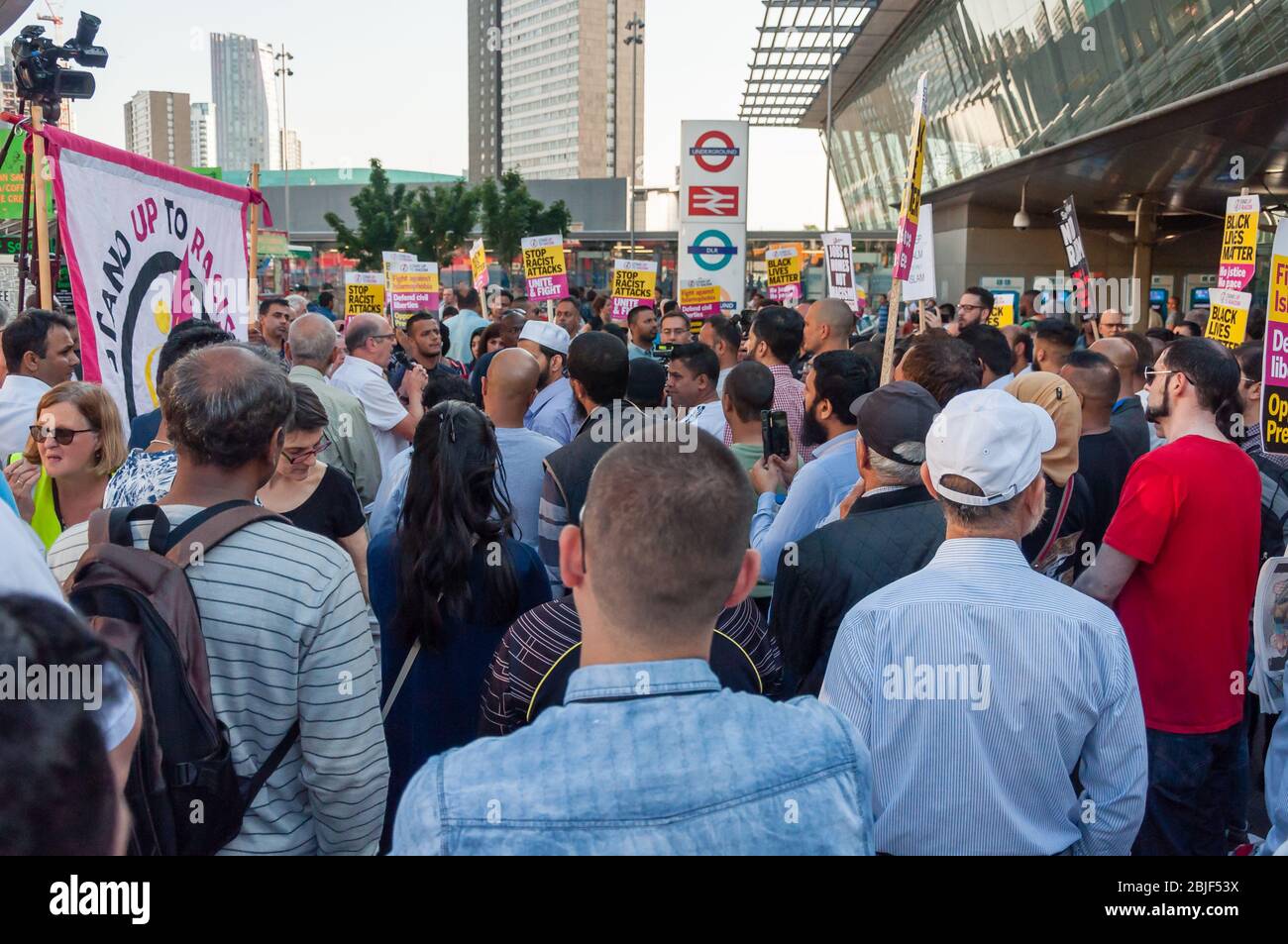 "STOP ACID ATTACKS" protest outside the Stratford station in East ...