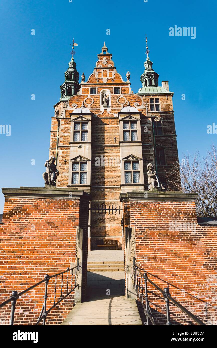 The Rosenborg Castle in Copenhagen, Denmark on winter sunny day. Dutch ...
