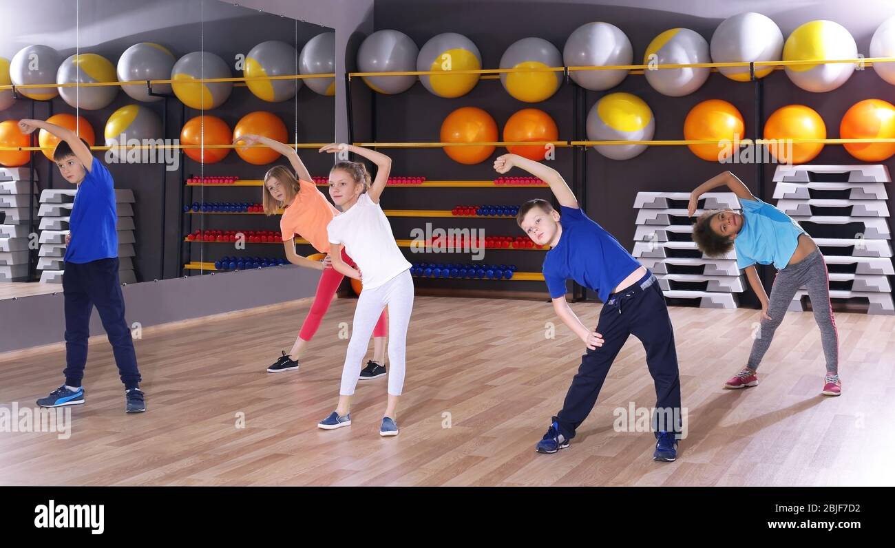 Children at physical education lesson in school gym Stock Photo - Alamy